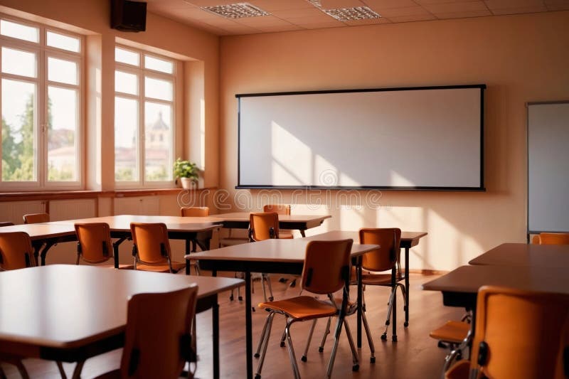 Empty Modern Classroom with Blank Whiteboard, Bright Sunny Education ...