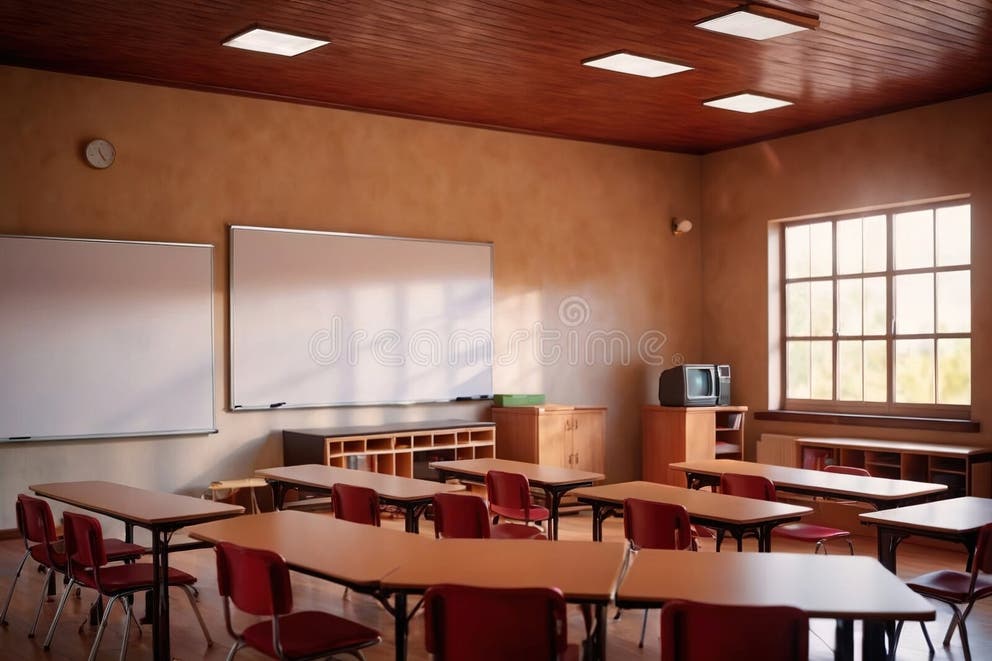 Empty Modern Classroom with Blank Whiteboard, Bright Sunny Education ...
