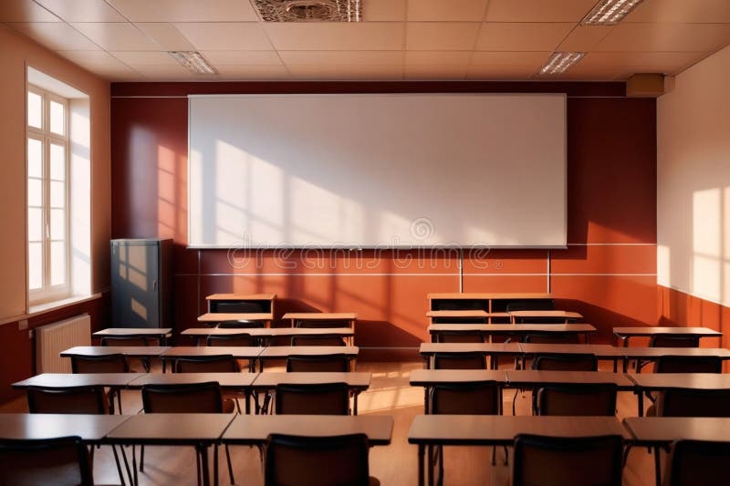 Empty Modern Classroom with Blank Whiteboard, Bright Sunny Education ...