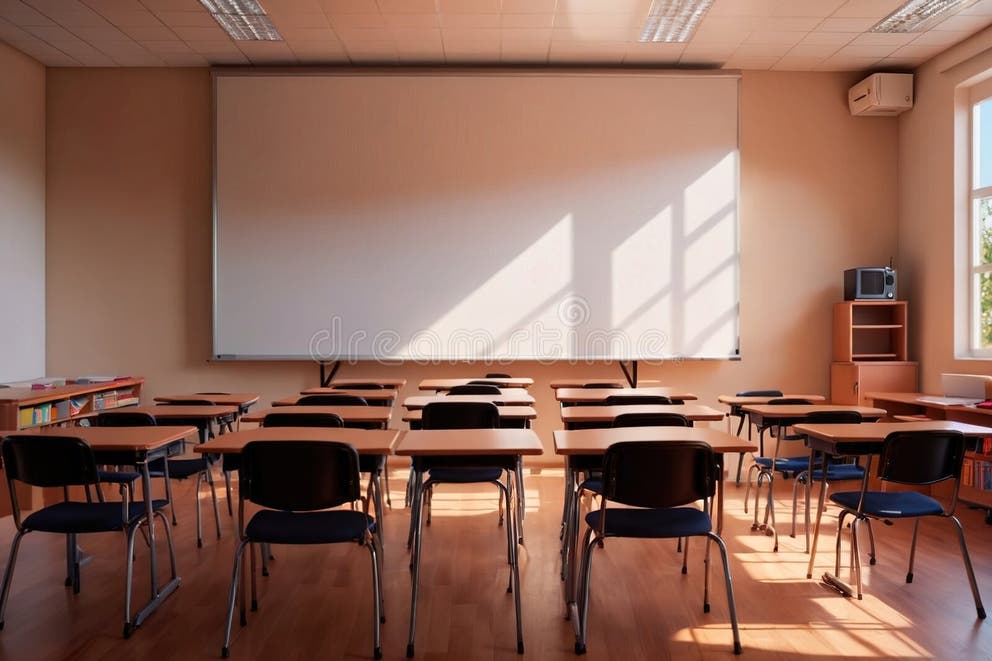 Empty Modern Classroom with Blank Whiteboard, Bright Sunny Education ...