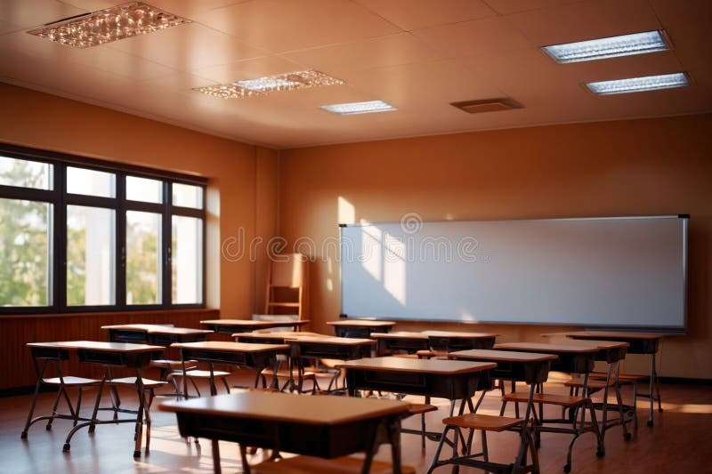 Empty Modern Classroom with Blank Whiteboard, Bright Sunny Education ...