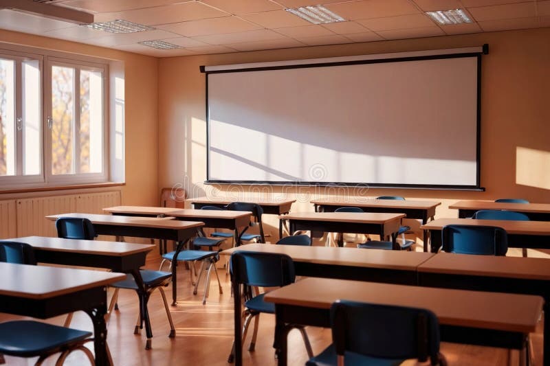 Empty Modern Classroom with Blank Whiteboard, Bright Sunny Education ...
