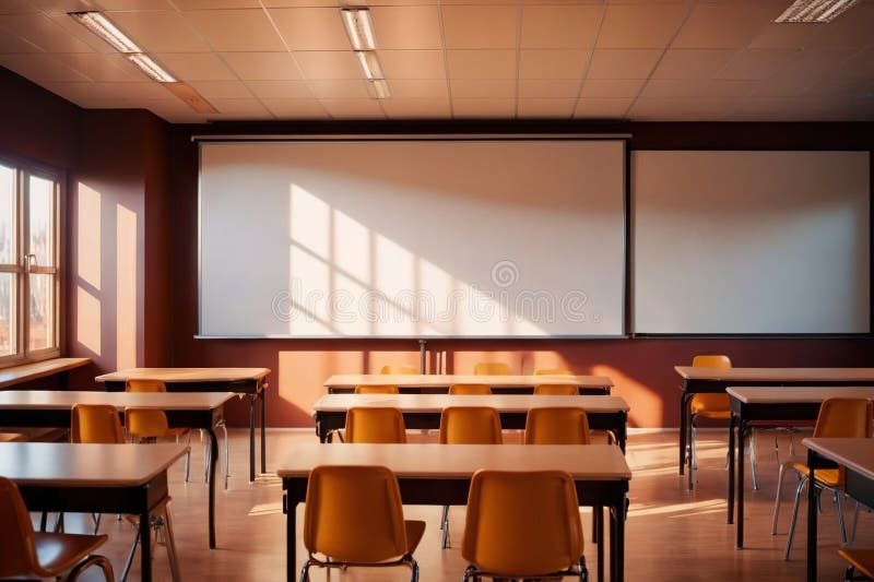 Empty Modern Classroom with Blank Whiteboard, Bright Sunny Education ...