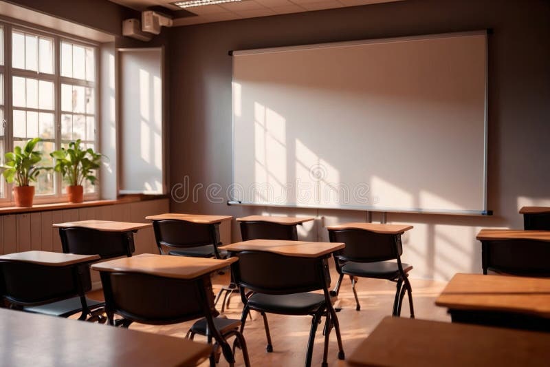 Empty Modern Classroom with Blank Whiteboard, Bright Sunny Education ...