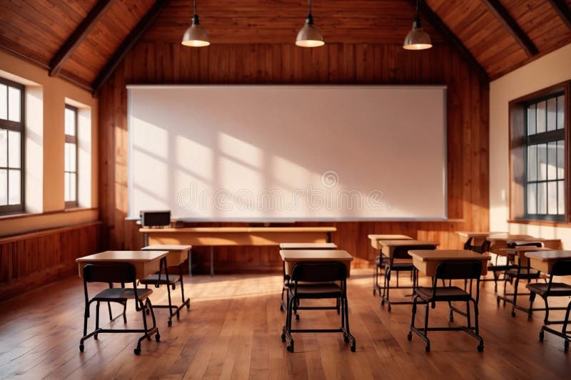 Empty Modern Classroom with Blank Whiteboard, Bright Sunny Education ...