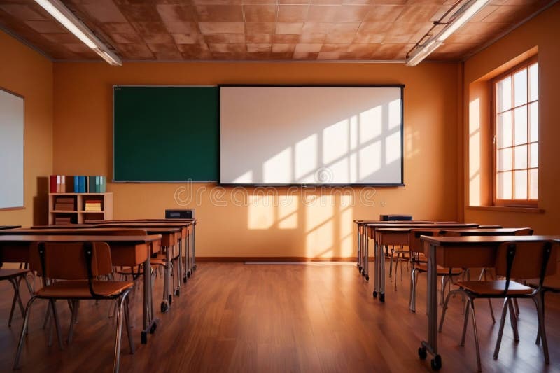 Empty Modern Classroom with Blank Whiteboard, Bright Sunny Education ...