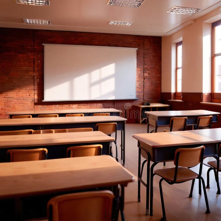 Empty Modern Classroom with Blank Whiteboard, Bright Sunny Education ...