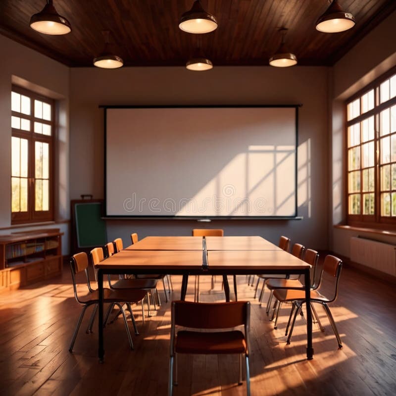 Empty Modern Classroom with Blank Whiteboard, Bright Sunny Education ...