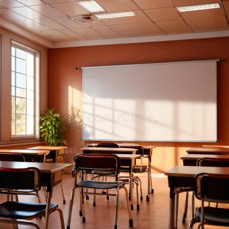 Empty Modern Classroom with Blank Whiteboard, Bright Sunny Education ...