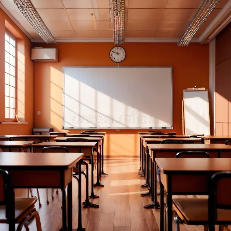 Empty Modern Classroom with Blank Whiteboard, Bright Sunny Education ...