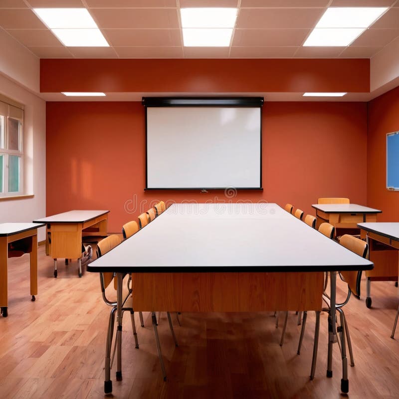 Empty Modern Classroom with Blank Whiteboard, Bright Sunny Education ...