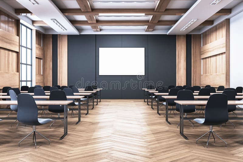 Empty Modern Classroom with Screen Mockup for Display. 3D Rendering ...
