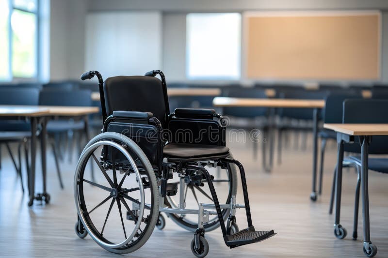 Empty Modern Classroom with Wheelchair in Focus Stock Photo - Image of ...