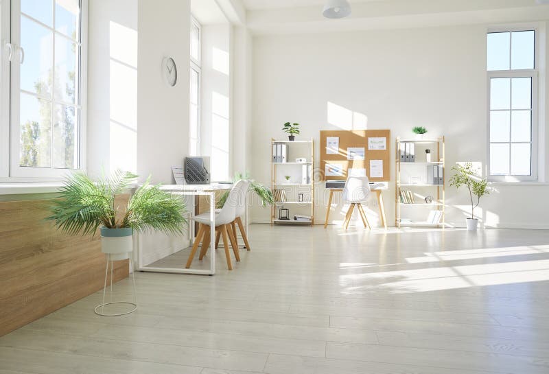 Empty Modern Clean Spacious Office Room Interior, Desks, Computers ...