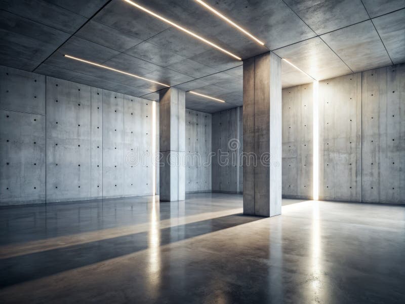 Empty Modern Concrete Interior with Diagonal Walls Architectural Design ...