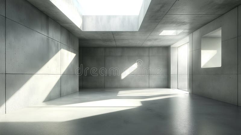 Empty Modern Concrete Interior with Natural Light from Windows ...