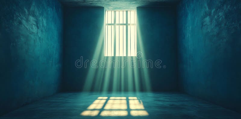 An Empty, Modern Concrete Room with a Panel Wall, Ceiling Light Shaft ...