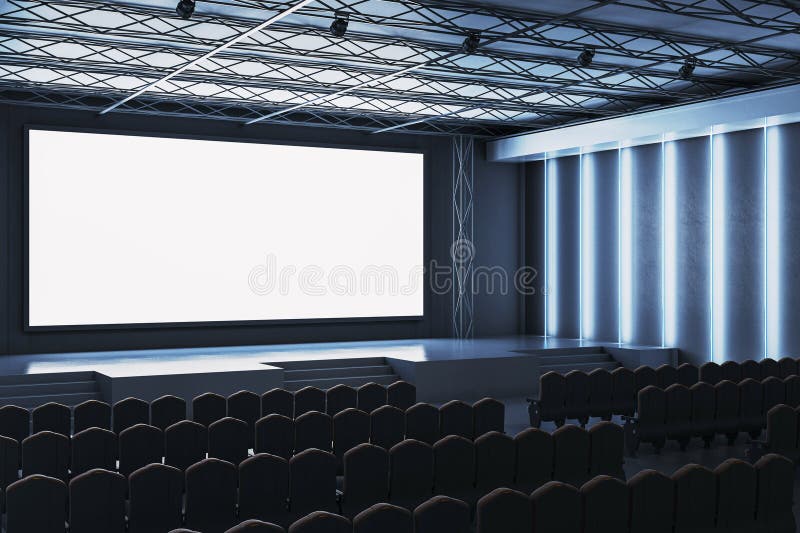 Empty Modern Conference Hall with Large Blank Screen and Illuminated ...