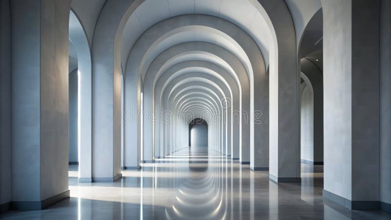 Empty Modern Corridor with Arch Columns Minimalist Architecture ...