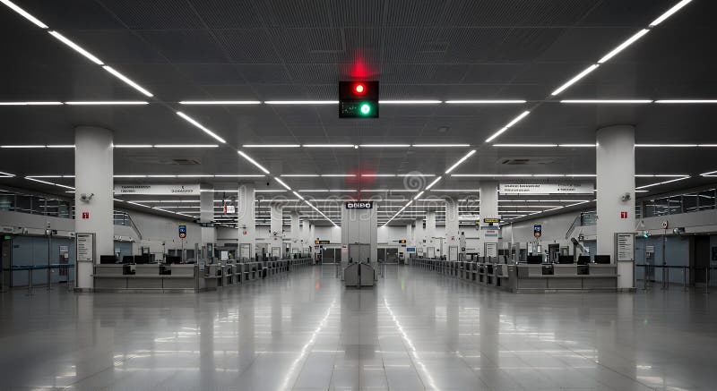 Empty Modern Customs Area with Green Traffic Light Indicating No ...