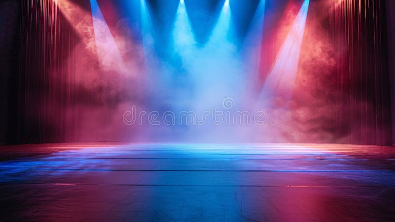 An Empty Modern Dance Stage Illuminated by Vibrant Spotlights and ...