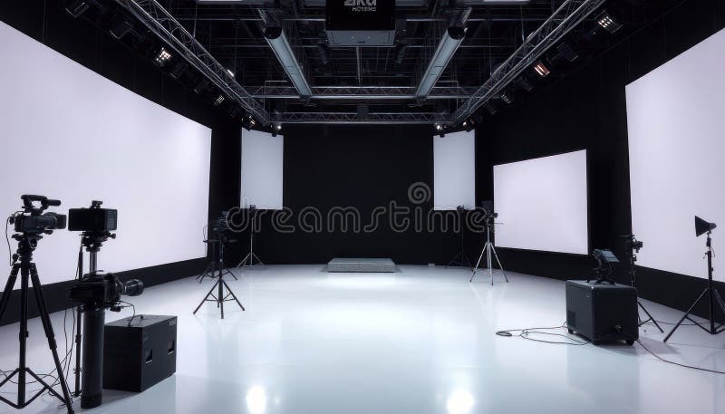 Empty Modern Digital Entertainment Studio with Virtual Reality Sets and ...