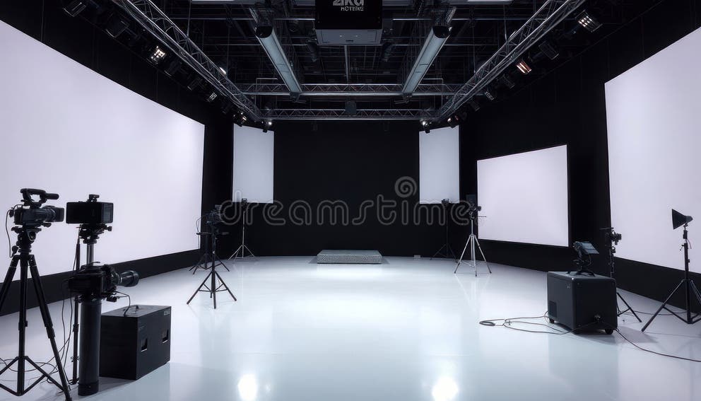 Empty Modern Digital Entertainment Studio with Virtual Reality Sets and ...