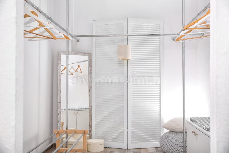 Empty Modern Dressing Room with Racks Stock Image - Image of indoors ...