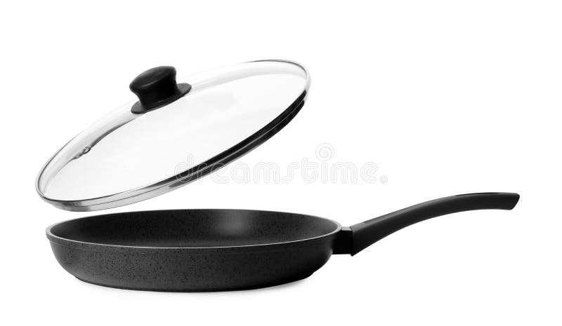 Empty Modern Frying Pan with Lid Isolated on White Stock Photo - Image ...