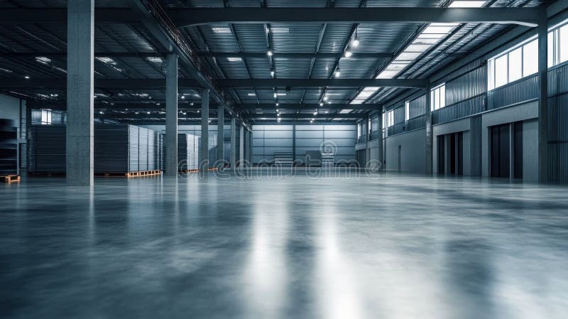 Empty Modern Industrial Warehouse Interior Stock Illustration - Illustration of interior ...