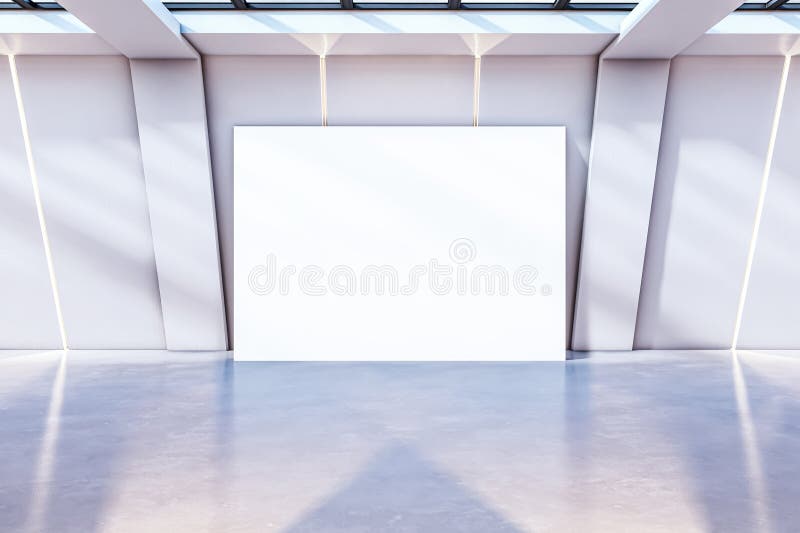 Empty Modern Interior with Blank White Panel in Futuristic Room with ...