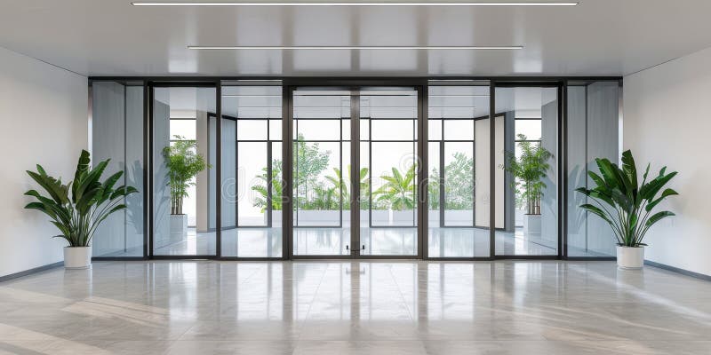 Empty Modern Interior in Minimalist Style with Transparent Glass and ...