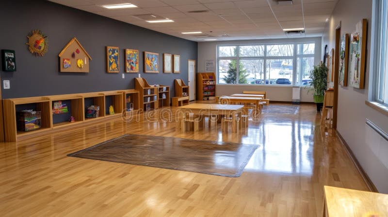 Empty Modern Kindergarten Classroom with Bright Natural Light and ...