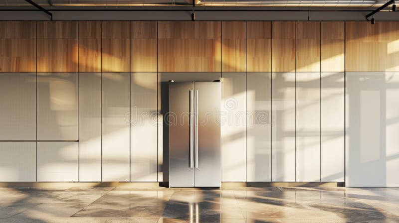 Empty Modern Kitchen with Stainless Steel Refrigerator. Minimalist ...