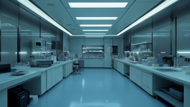 Empty Modern Laboratory with Blue Lighting and Sterile Equipment Stock ...