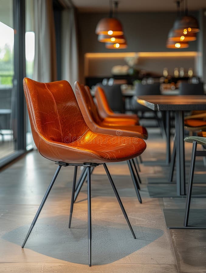 Empty Modern Leather Chairs Stylish Restaurant Setting Stock Photos ...