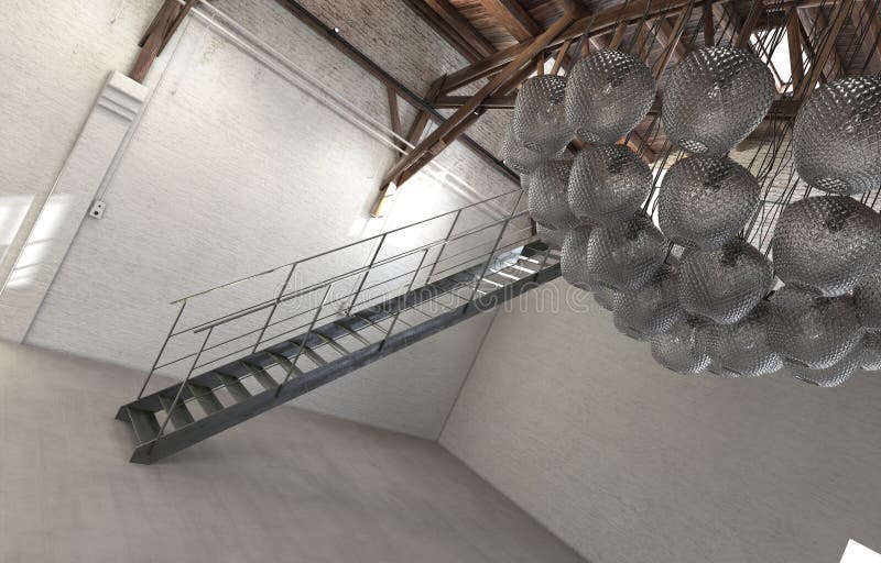 Empty Modern Loft Space with Staircase Editorial Photography - Image of ...