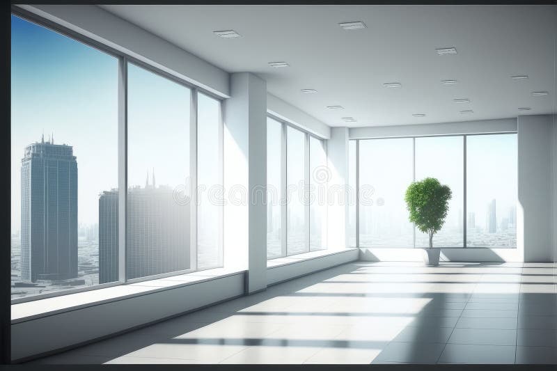Empty Modern Office Background in City Center . Workspace Interior ...