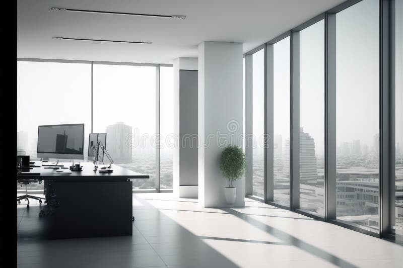 Empty Modern Office Background . Workspace Interior Design White Color ...