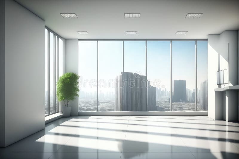 Empty Modern Office Background . Workspace Interior Design White Color ...