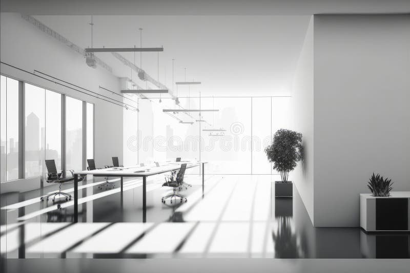 Empty Modern Office Background . Workspace Interior Design White Color ...