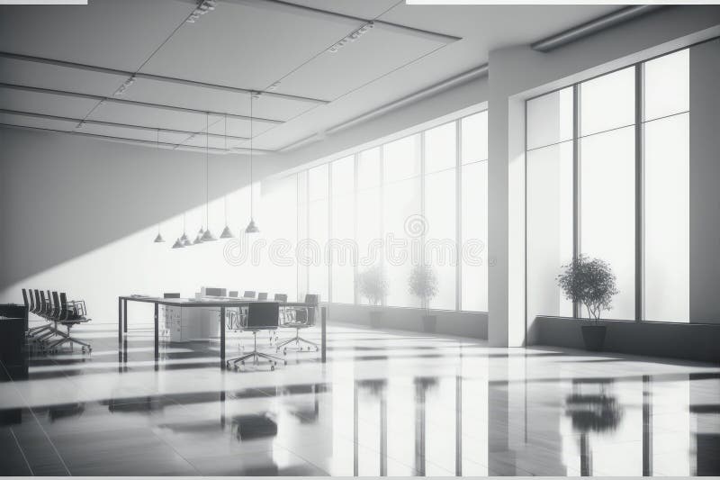 Empty Modern Office Background . Workspace Interior Design White Color ...