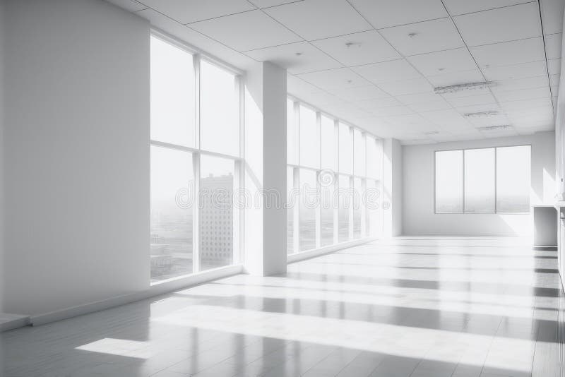 Empty Modern Office Background . Workspace Interior Design White Color ...