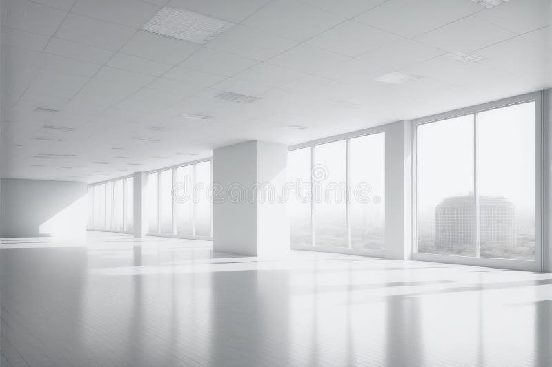 Empty Modern Office Background . Workspace Interior Design White Color ...