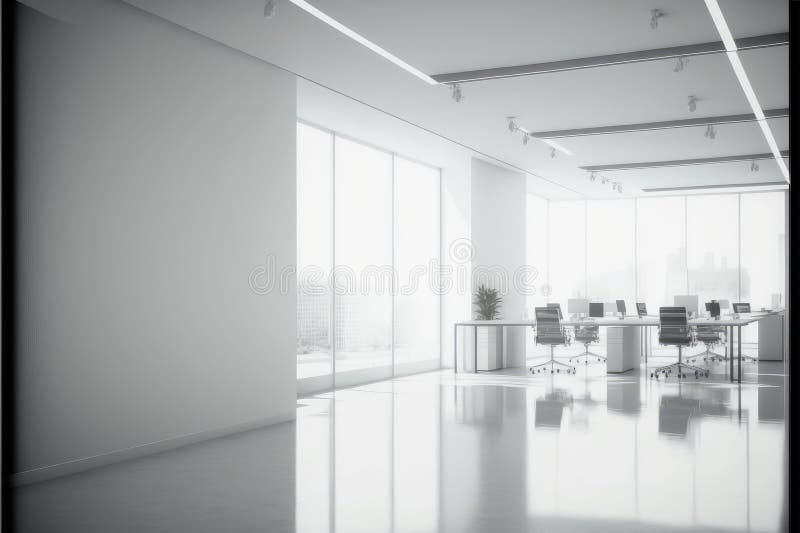 Empty Modern Office Background . Workspace Interior Design White Color ...
