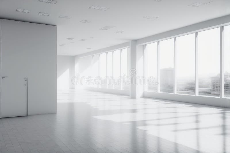 Empty Modern Office Background . Workspace Interior Design White Color ...