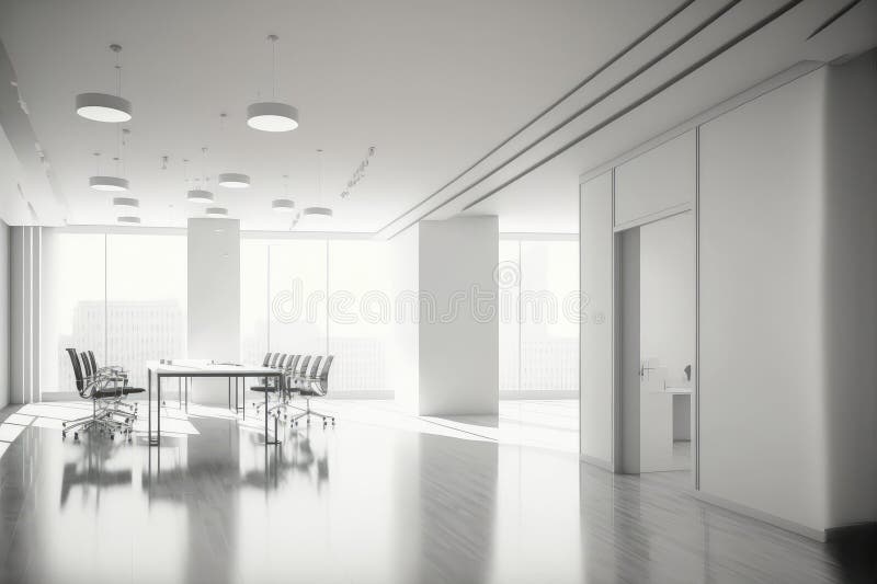 Empty Modern Office Background . Workspace Interior Design White Color ...