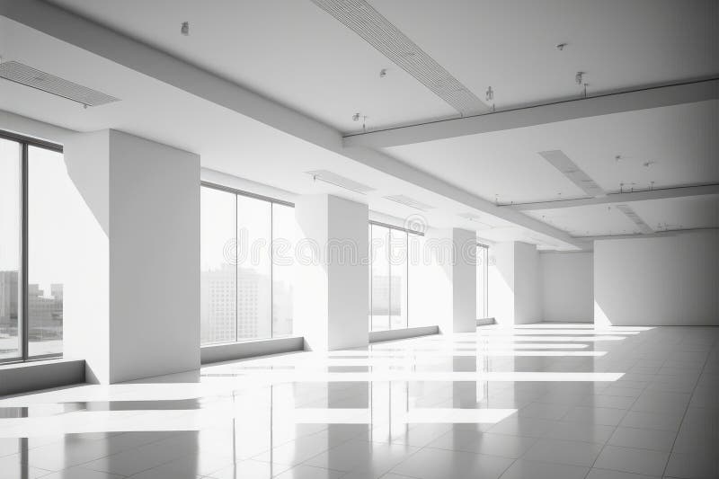 Empty Modern Office Background . Workspace Interior Design White Color ...