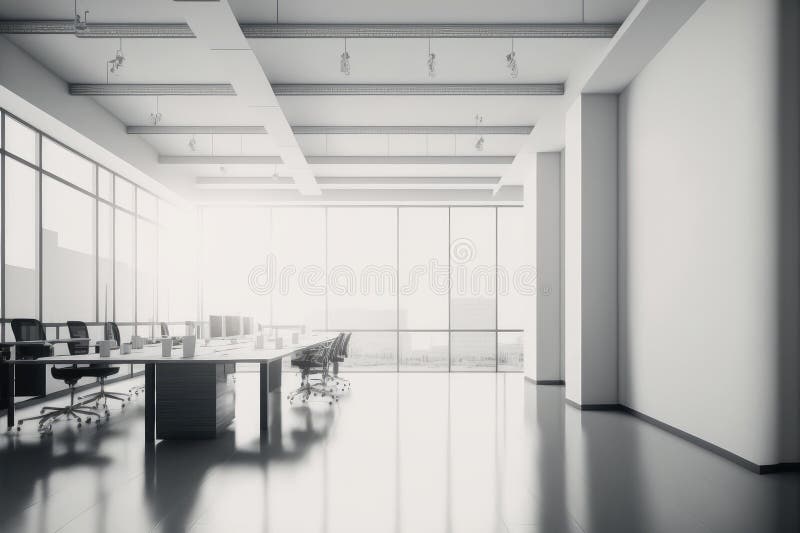 Empty Modern Office Background . Workspace Interior Design White Color ...