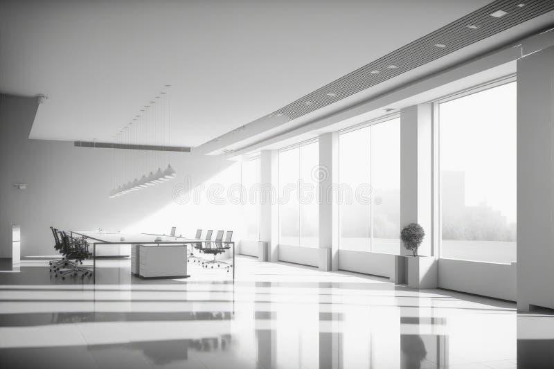 Empty Modern Office Background . Workspace Interior Design White Color ...